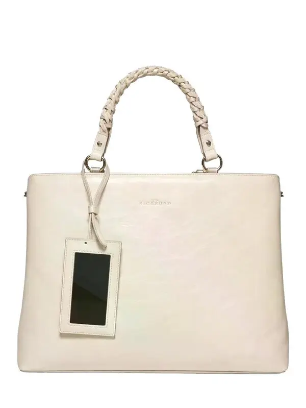 John Richmond Leather Tote Bag With Braided Handle - Neutrals