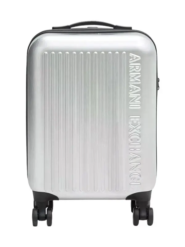 Armani Exchange Logo-embossed Ridged Luggage - Silver