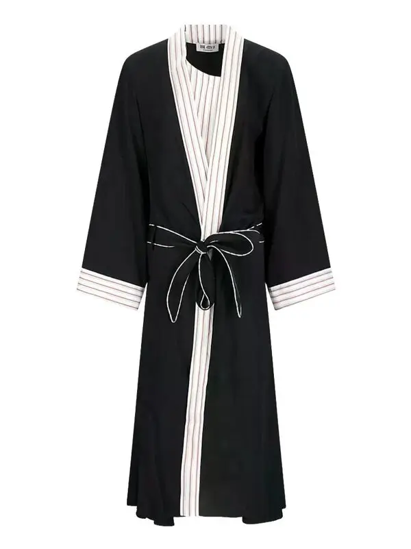 Attico Floral-jacquard Striped-trim Trench Coat - Black