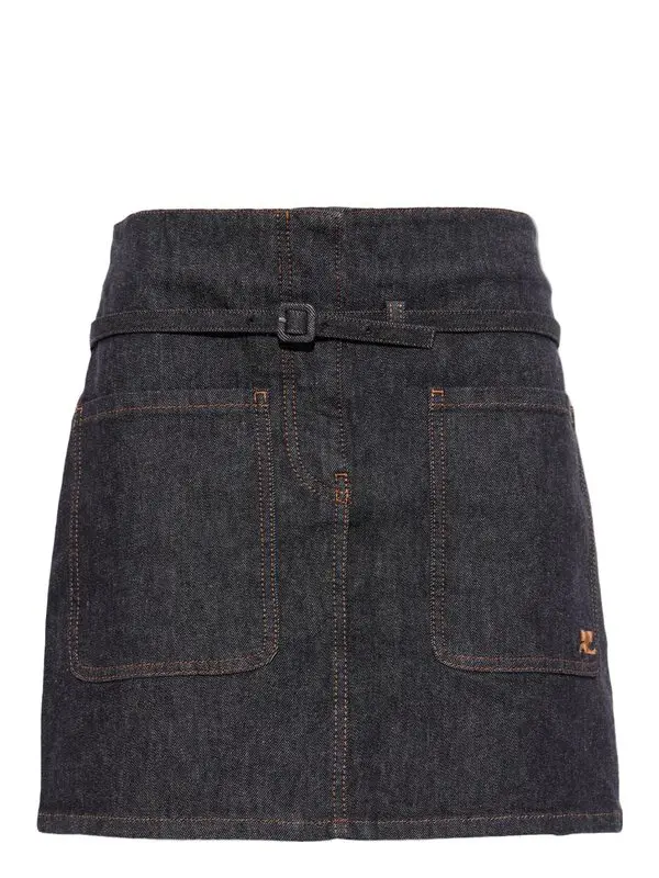 COURREGES Denim Mini Skirt With Belt - Navy Blue