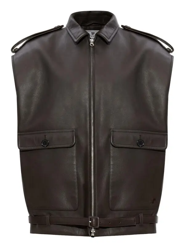 COURREGES Leather Vest - Brown