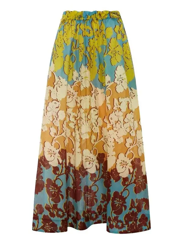 ALEMAIS Floral-print Drawstring-waist Skirt - Blue