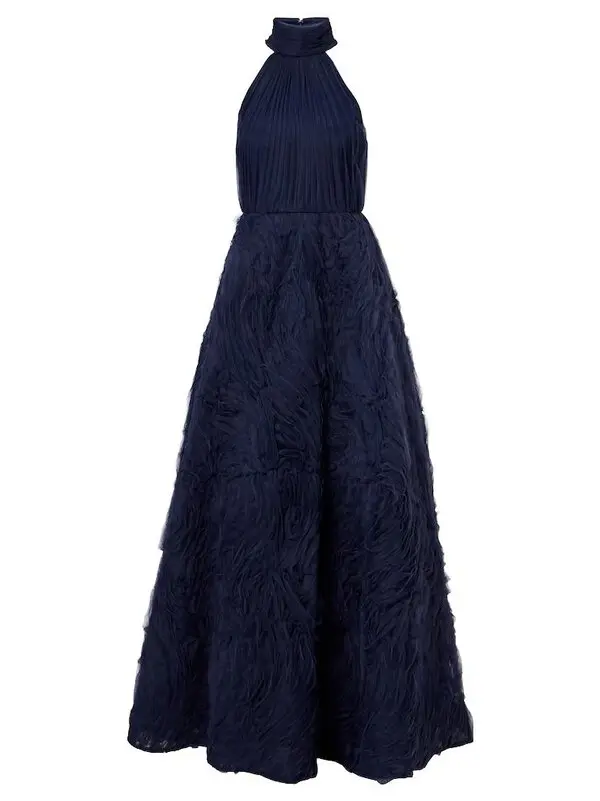 Rebecca Vallance Jasmine Pleated Tulle Gown - Blue
