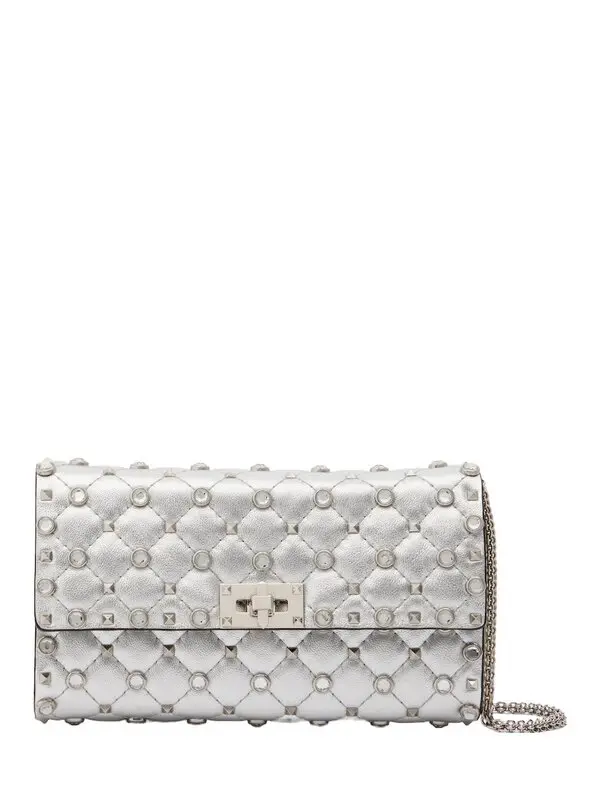 Valentino Garavani Rockstud Spike Metallic Leather Shoulder Bag - Silver