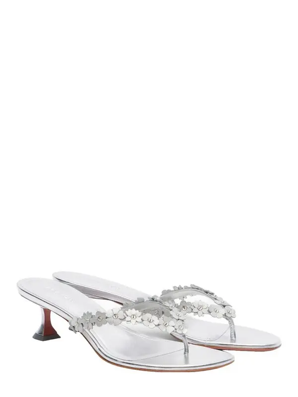 Amina Muaddi Janis Embellished Thong Sandals - Silver