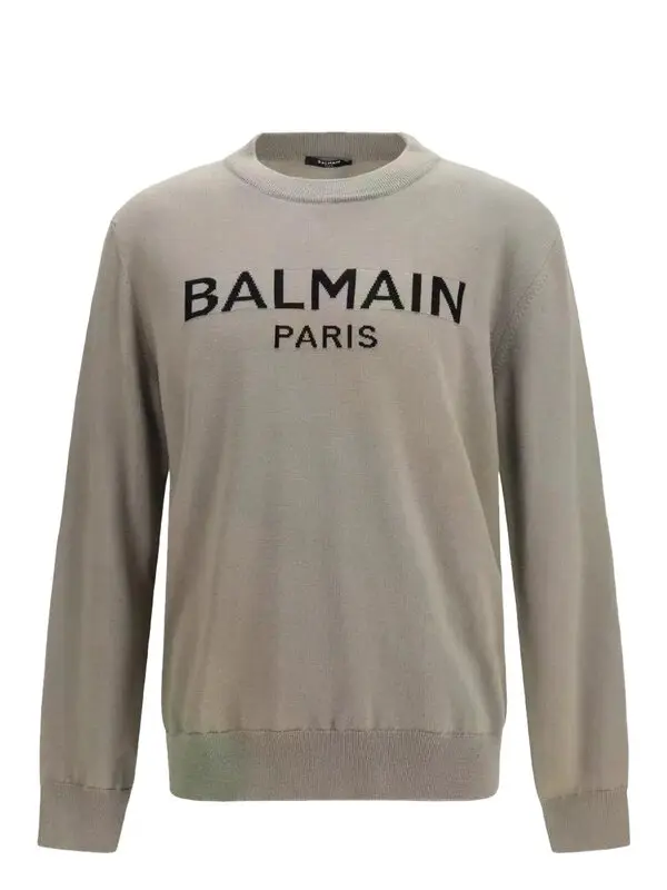 Balmain Logo-intarsia Wool Sweater - Neutrals