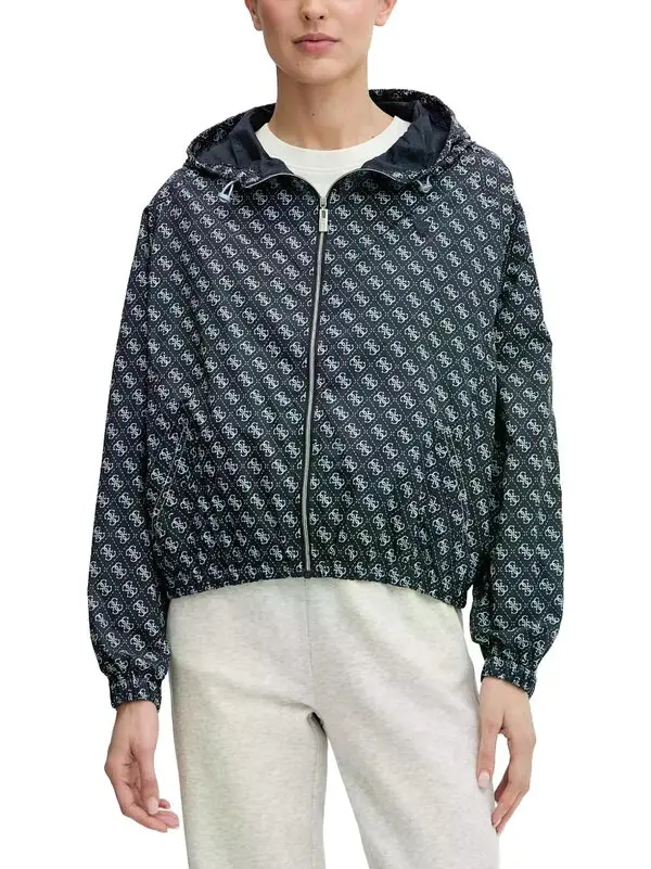 Guess Monogram-print Hooded Jacket - Blue