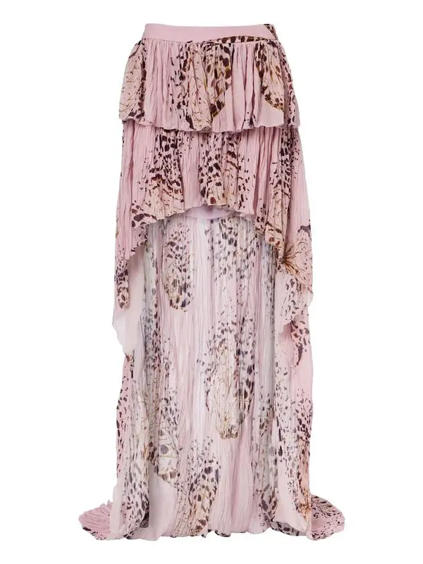 Blumarine Printed Asymmetric Georgette Maxi Skirt - Pink