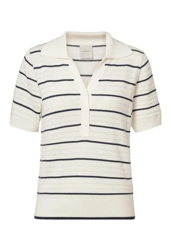 Varley Wren Striped Cotton-blend Polo Shirt - White