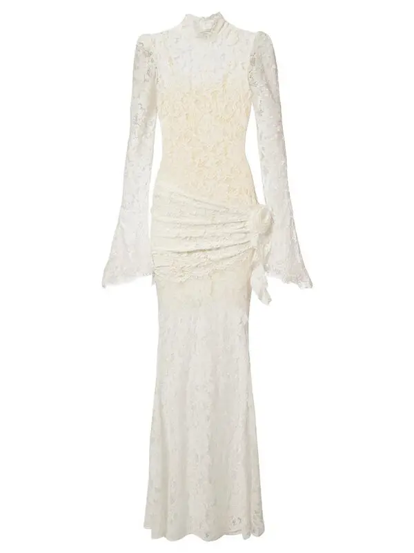 DE LA VALI Cotton-blend Lace Gown - White