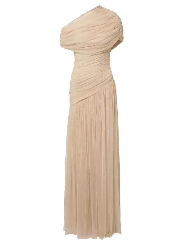 DE LA VALI Himalia Gathered Tulle Gown - Beige