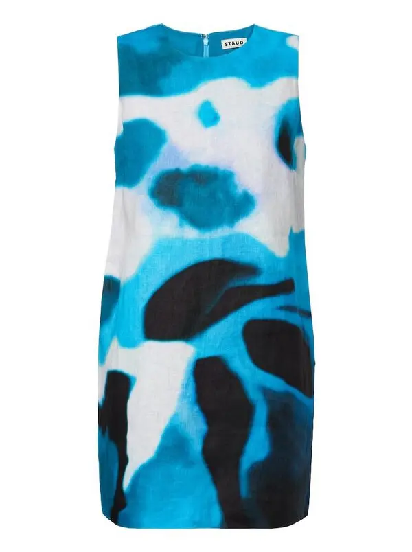 Staud Brea Printed Linen Minidress - Blue