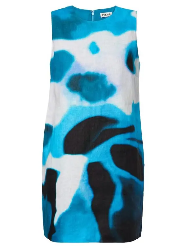Staud Brea Printed Linen Minidress - Blue