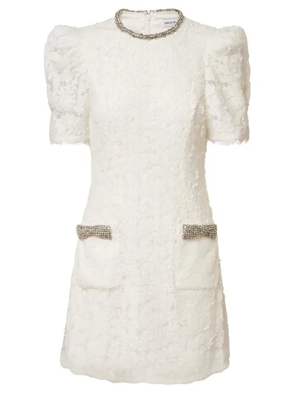 Rebecca Vallance Dillon Embellished Lace Mini Dress - White