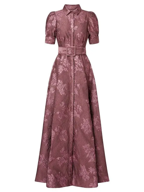 Rebecca Vallance Annette Button Belted Brocade Gown - Pink