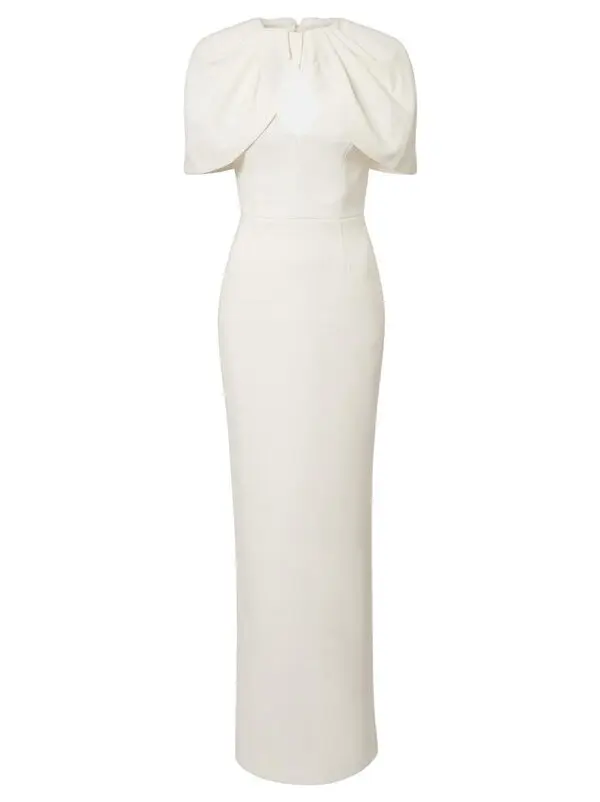 Rebecca Vallance Cameron Caped Crêpe Gown - White