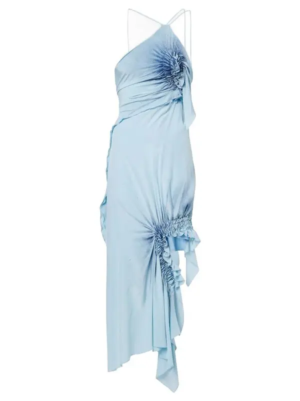 Victoria Beckham Asymmetric Smocked Silk Dress - Blue