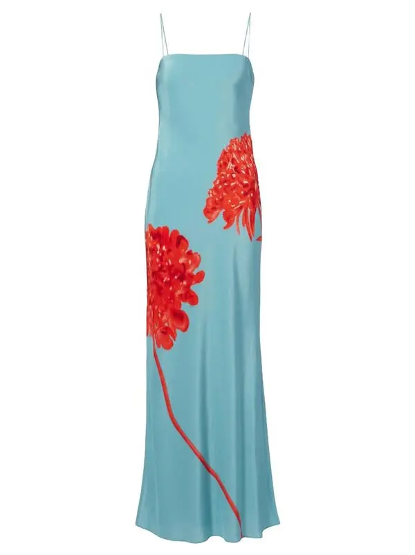 SIR. Amelie Floral Silk Crêpe Maxi Dress - Blue