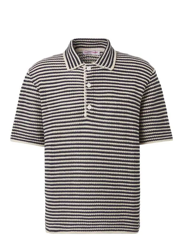 Orlebar Brown Lowry Striped Crochet Cotton Polo Sweater - Blue