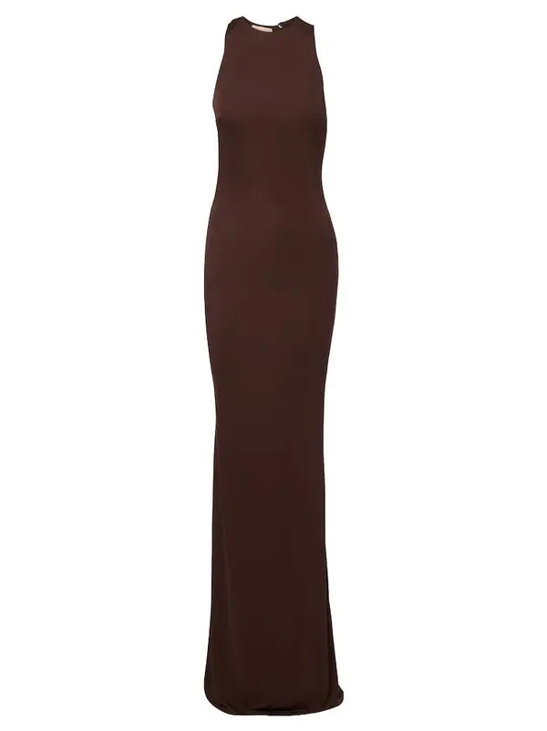 DE LA VALI Maha Beaded Open-back Jersey Gown - Brown
