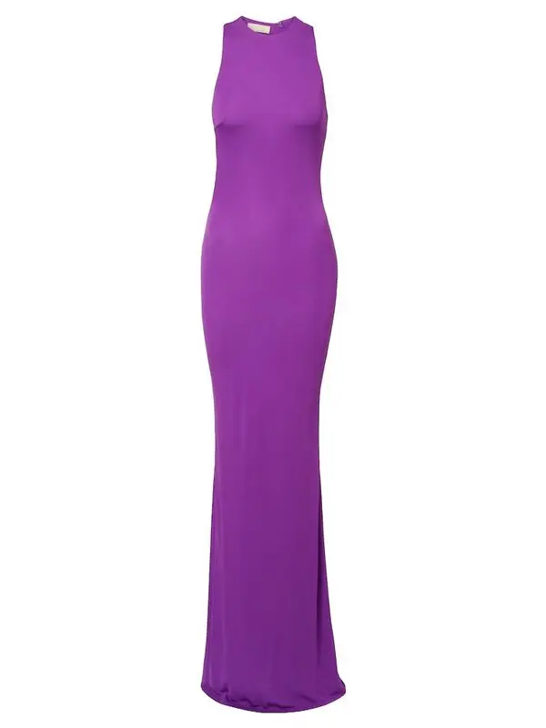 DE LA VALI Maha Beaded Open-back Jersey Gown - Purple