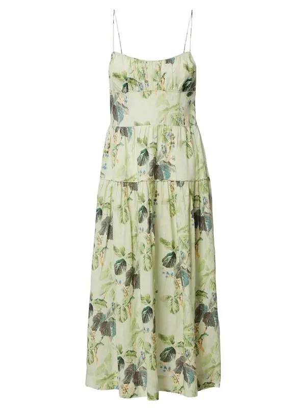 DÔEN Benoit Floral Ramie Midi Dress - Green