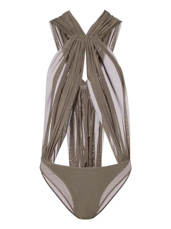 Rick Owens Miami Cutout Sheer Tulle Bodysuit - Grey
