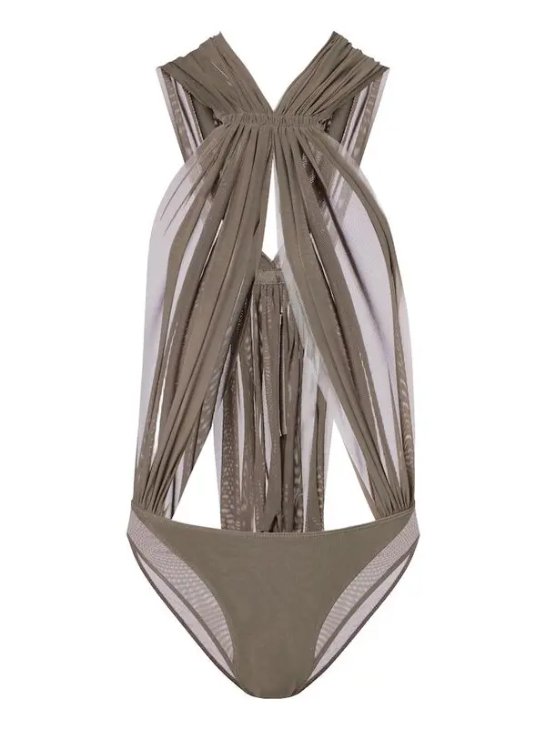 Rick Owens Miami Cutout Sheer Tulle Bodysuit - Grey