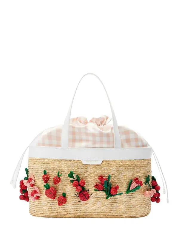 AQUAZZURA Botanica Medium Raffia Tote Bag - Beige