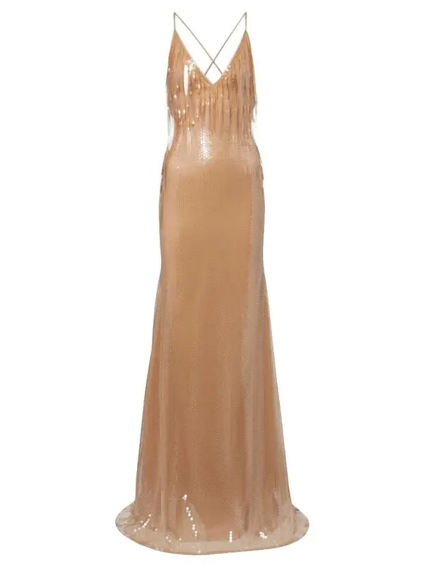 David Koma Dégradé Sequined Gown - Beige