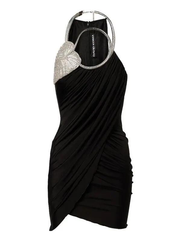 David Koma Draped Embellished Mini Dress - Black