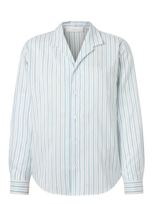 UMIT BENAN Franco Pinstripe Silk And Cotton Shirt - Blue