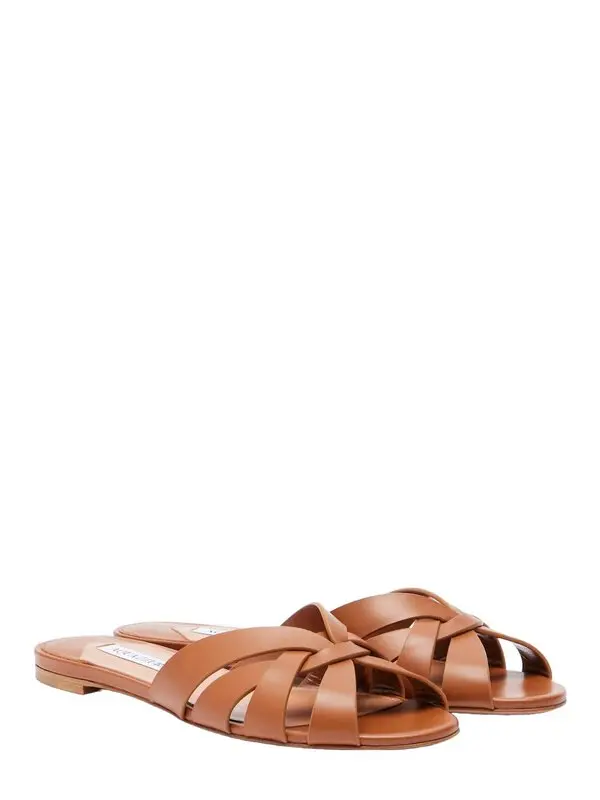 AQUAZZURA Copacabana Leather Slides - Brown