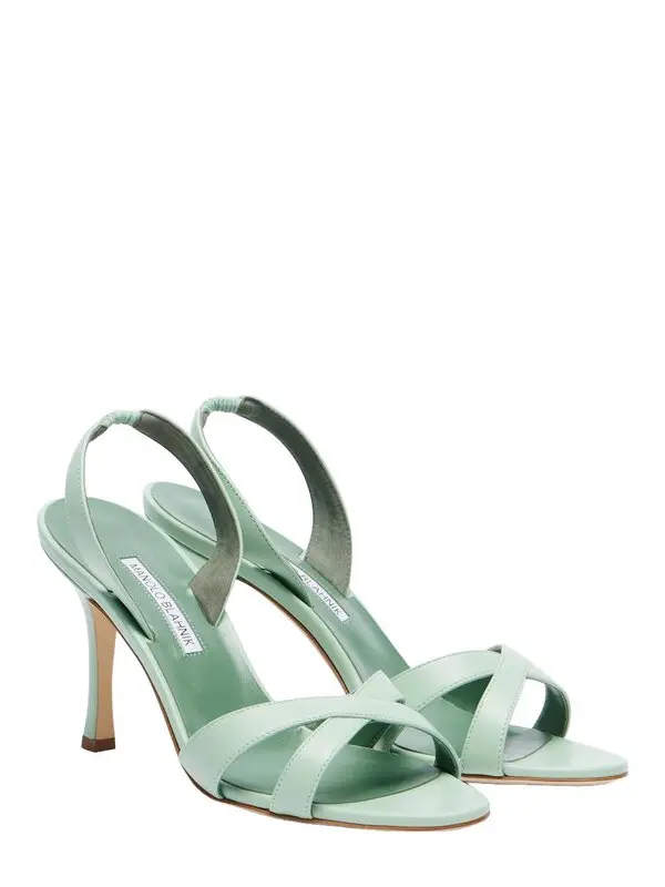 Manolo Blahnik Callasli Leather Slingback Sandals - Green