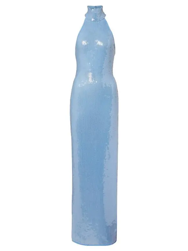 Oseree Sequined Halterneck Maxi Dress - Blue