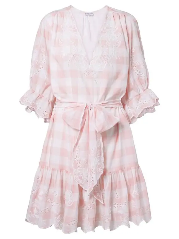 JULIET DUNN Broderie Anglaise Checked Cotton Poplin Minidress - Pink
