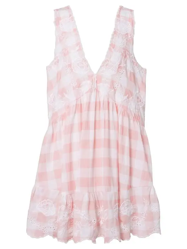 JULIET DUNN Broderie Anglaise Checked Cotton Poplin Minidress - Pink