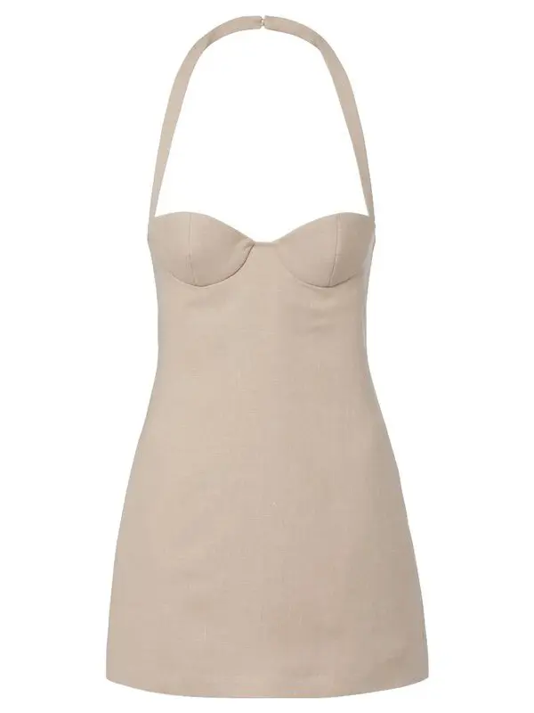 Magda Butrym Halterneck Linen Minidress - Beige