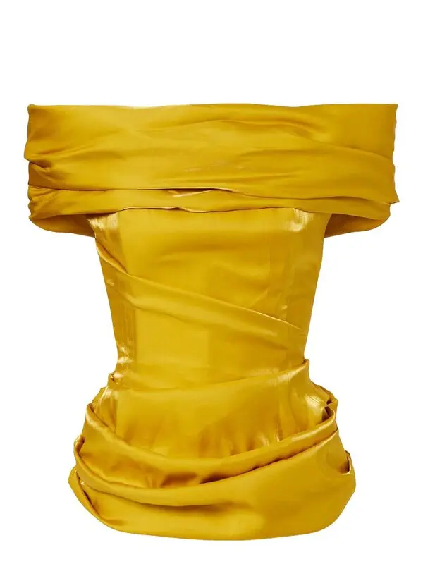 Magda Butrym Draped Off-shoulder Satin Top - Yellow