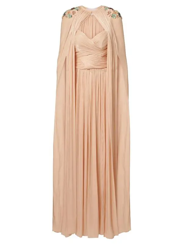 Costarellos Sireen Caped Embellished Gown - Pink