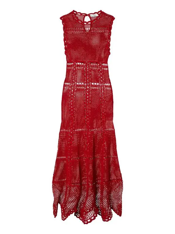 Erdem Cotton Crochet Midi Dress - Red
