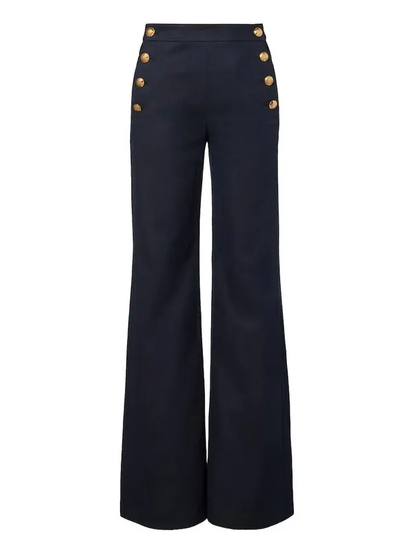 NILI LOTAN Reed Cotton And Linen Flared Pants - Blue