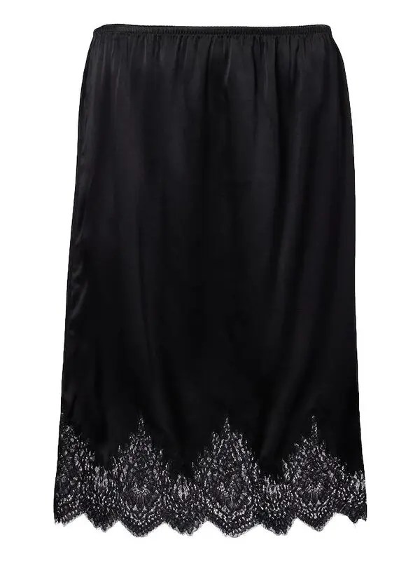 NILI LOTAN Thea Lace-trimmed Silk Midi Skirt - Black