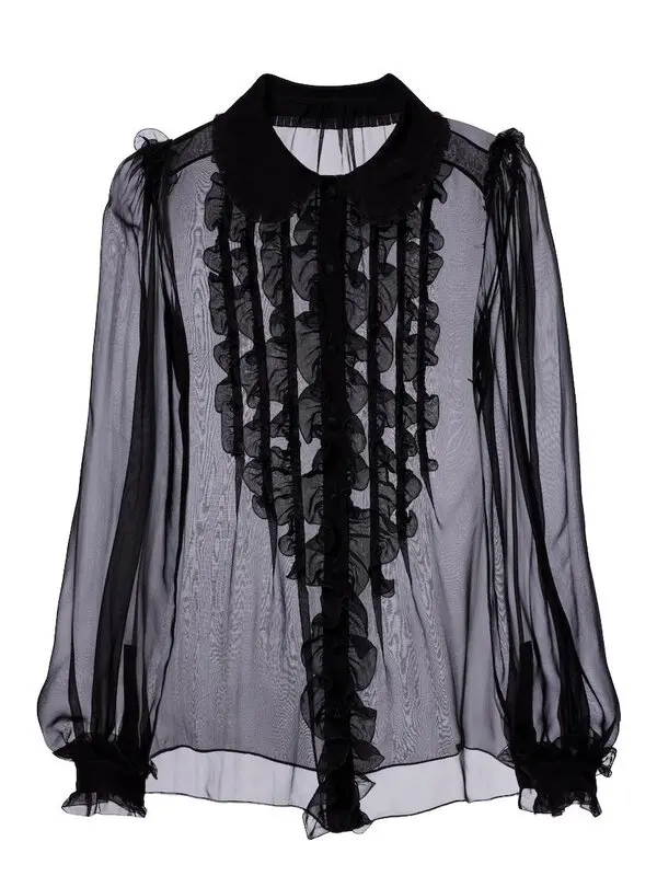 Dolce & Gabbana Ruffled Sheer Silk Blouse - Black