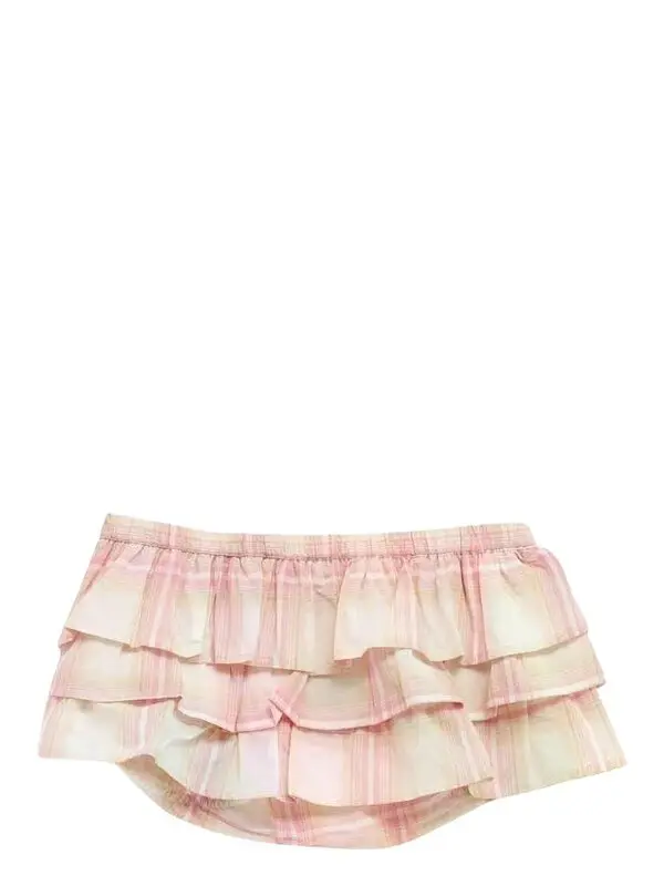 Gimaguas Jardin Ruffled Checkered Shorts - White