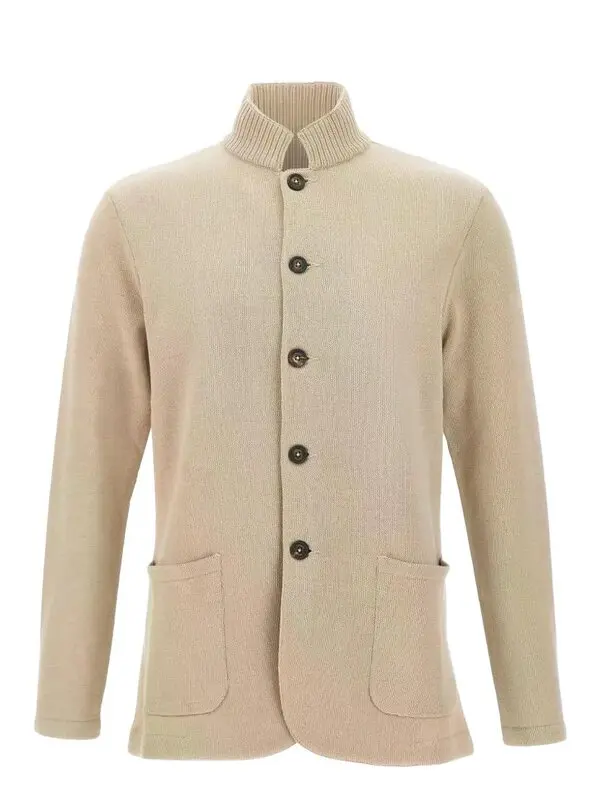 Eleventy Ribbed High-collar Cardigan - Neutrals