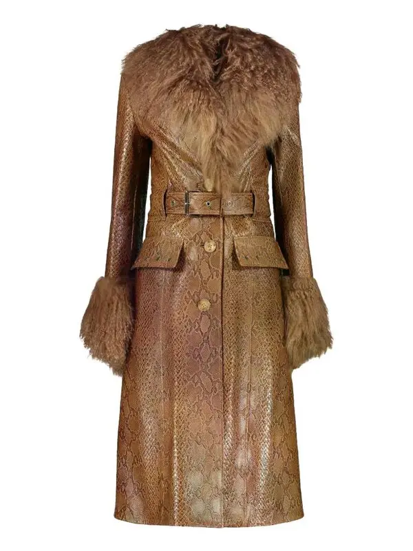 Burberry Snake-effect Fur-trim Jacket - Brown