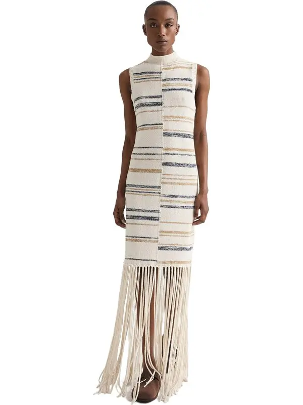 TWP Fringe Sleeveless Dress - Ivory Multi