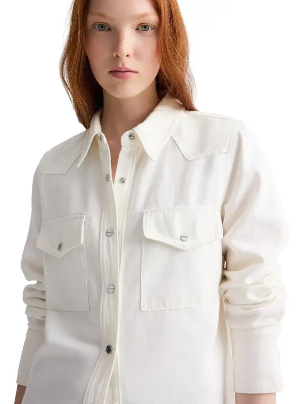 TWP Rancher's Daughter Shirt In Natural Denim - White