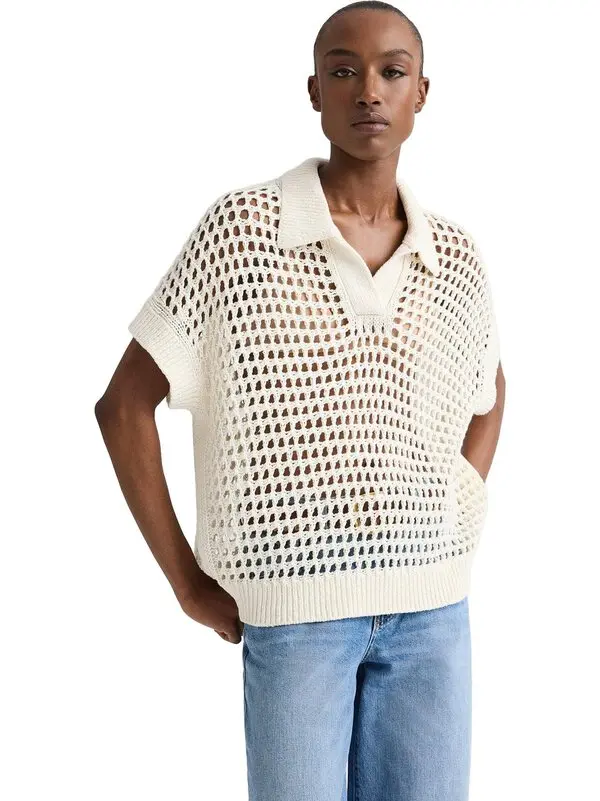 TWP Supersized Open Knit Polo In Linen Silk - Ivory